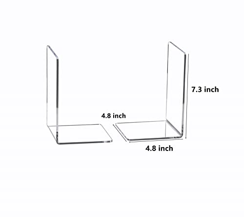 CY craft 4 Pieces Bookends,Clear Acrylic Bookends for Shelves,Heavy Duty Book Ends and Desktop Organizer,Book Stopper for Books/Movies/CDs,7.3x4.8x4.8 inch