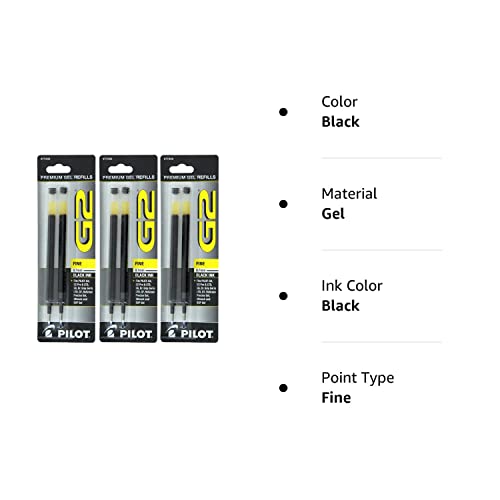 Pilot G2, Dr. Grip Gel/Ltd, ExecuGel G6, Q7 Rollerball Gel Ink Pen Refills, 0.7mm, Fine Point, Black Ink, 3 Packs of 2