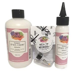 art institute glitter designer dries clear adhesive clear glue kit bundle-3 items 8oz,2oz and metal tip, multicolored