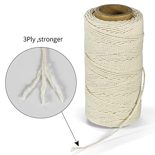 TJ.MOREE Butchers Twine, 3Ply 100m/328 1mmThick Feet Food Safe Cotton Cooking Meat Rope String Bakers Twine Fit to Parcel Sausage and Decorate Crafts (White)