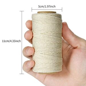 TJ.MOREE Butchers Twine, 3Ply 100m/328 1mmThick Feet Food Safe Cotton Cooking Meat Rope String Bakers Twine Fit to Parcel Sausage and Decorate Crafts (White)