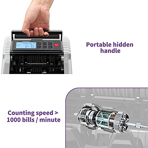 Aneken Money Counter Machine with Value Count, Dollar, Euro UV/MG/IR/DD/DBL/HLF/CHN Counterfeit Detection Bill Counter, ValuCount, Add and Batch Modes, Cash Counter with LCD Display, 2-Year Warranty