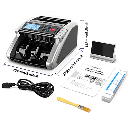 Aneken Money Counter Machine with Value Count, Dollar, Euro UV/MG/IR/DD/DBL/HLF/CHN Counterfeit Detection Bill Counter, ValuCount, Add and Batch Modes, Cash Counter with LCD Display, 2-Year Warranty