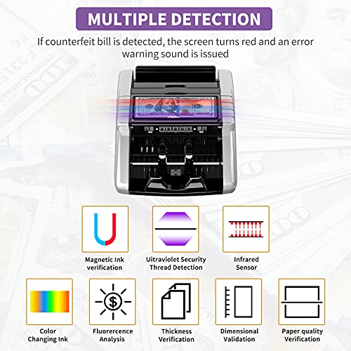 Aneken Money Counter Machine with Value Count, Dollar, Euro UV/MG/IR/DD/DBL/HLF/CHN Counterfeit Detection Bill Counter, ValuCount, Add and Batch Modes, Cash Counter with LCD Display, 2-Year Warranty