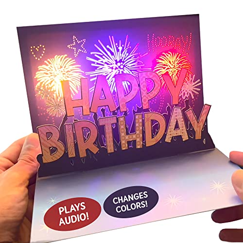 100 Greetings LIGHTS & SOUND 'Fireworks & Cheering' Birthday Pop Up Card - Happy Birthday Card for Wife, Husband, Him, Her, Women & Men – Pop Up Birthday Greeting Cards - 1 Card Only