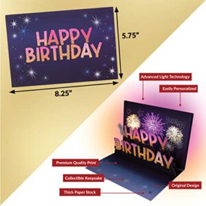 100 Greetings LIGHTS & SOUND 'Fireworks & Cheering' Birthday Pop Up Card - Happy Birthday Card for Wife, Husband, Him, Her, Women & Men – Pop Up Birthday Greeting Cards - 1 Card Only