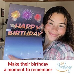 100 Greetings LIGHTS & SOUND 'Fireworks & Cheering' Birthday Pop Up Card - Happy Birthday Card for Wife, Husband, Him, Her, Women & Men – Pop Up Birthday Greeting Cards - 1 Card Only