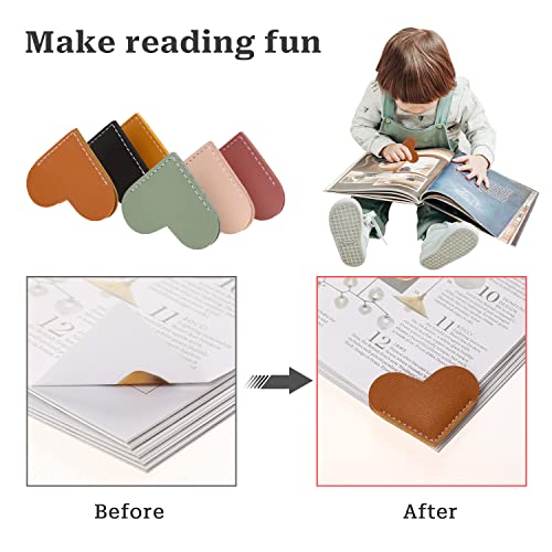 Leather Heart Bookmark,6 Pcs Corner Page Book Marks for Women,Kids, Book Accessories for Reading Lover,Cute Handmade Book Reading Gift for Book Lovers