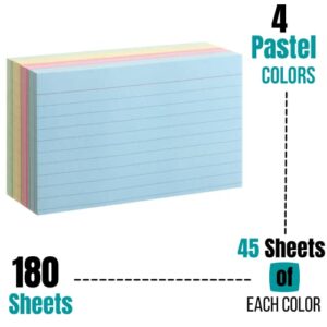 Mr. Pen- Pastel Index Cards, 3" x 5", 180 Cards, Index Cards, Lined Index Cards, Note Cards, Flash Cards, Study Cards, Notecards for Studying, Ruled Index Cards, Flashcards for Studying.