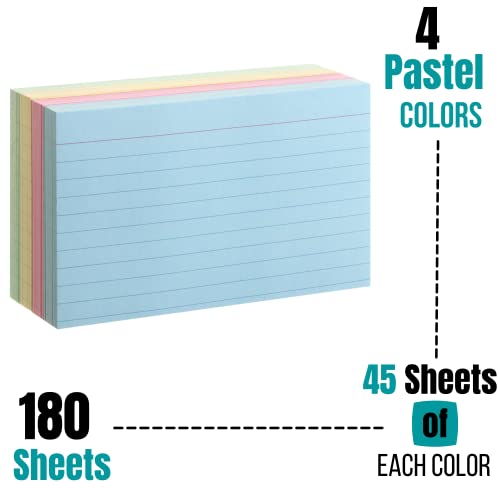 Mr. Pen- Pastel Index Cards, 3" x 5", 180 Cards, Index Cards, Lined Index Cards, Note Cards, Flash Cards, Study Cards, Notecards for Studying, Ruled Index Cards, Flashcards for Studying.