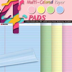 KAISA Colored Legal Pad Writing Pads , Wide Ruled 8.5"x11.75" , Thick 20lb Colored Paper 40 sheets/pad 8-1/2"x 11-3/4" Perforated Writed Pad, Sturdy Back, 4pads, KSU-5972