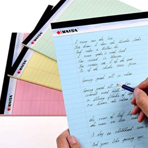 KAISA Colored Legal Pad Writing Pads , Wide Ruled 8.5"x11.75" , Thick 20lb Colored Paper 40 sheets/pad 8-1/2"x 11-3/4" Perforated Writed Pad, Sturdy Back, 4pads, KSU-5972