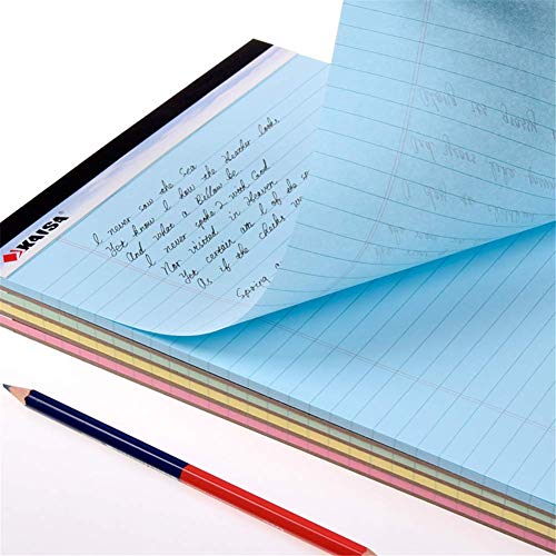 KAISA Colored Legal Pad Writing Pads , Wide Ruled 8.5"x11.75" , Thick 20lb Colored Paper 40 sheets/pad 8-1/2"x 11-3/4" Perforated Writed Pad, Sturdy Back, 4pads, KSU-5972