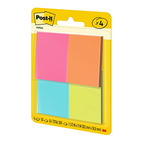 Post-it Mini Notes, 1.5x2 in, 4 Pads, America's #1 Favorite Sticky Notes, Cape Town Collection, Bright Colors (Magenta, Pink, Blue, Green), Clean Removal, Recyclable (653-8AF)