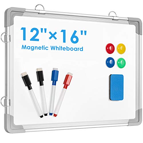 Small White Board Dry Erase for Wall, ARCOBIS 12" x 16" Magnetic Hanging Double-Sided Whiteboard, Portable Mini White Board for Kids Drawing, Kitchen Grocery List, Cubicle Planning Memo Board