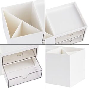 Office Desk Organizer with drawer, Office Supplies and Desk Accessories, Business Card/Pen/Pencil/Mobile Phone/Stationery Holder Storage Box (White)