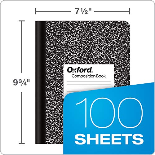 Oxford Composition Notebooks, College Ruled Paper, 9-3/4" x 7-1/2", Black Marble Covers, 100 Sheets, 12 per Pack (63796)