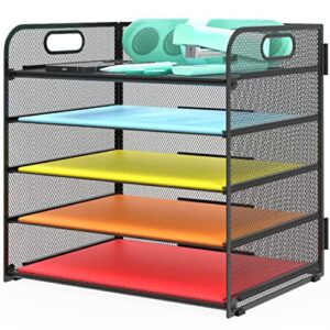 sinboun letter tray paper organizer 5-tier mesh desk file organizer paper sorter holder with handle, metal desktop document shelf tray for letter/a4 office organization – black