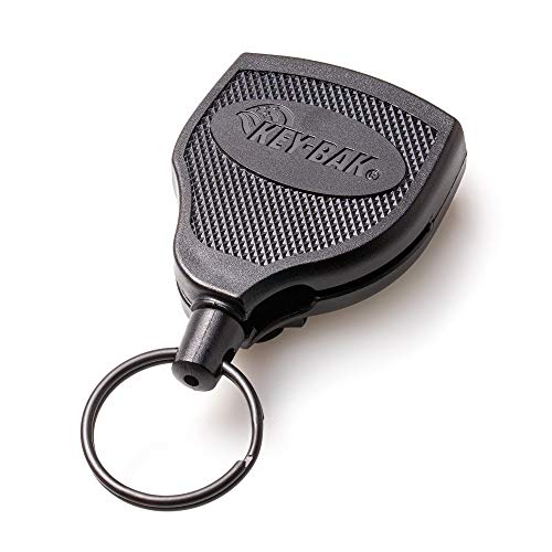 KEY-BAK SUPER48 HD 8oz. Locking Retractable Keychain, 48" Stainless Steel Cable, Black Polycarbonate Case, Steel Belt Clip, Oversized Split Ring