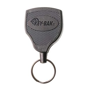 KEY-BAK SUPER48 HD 8oz. Locking Retractable Keychain, 48" Stainless Steel Cable, Black Polycarbonate Case, Steel Belt Clip, Oversized Split Ring