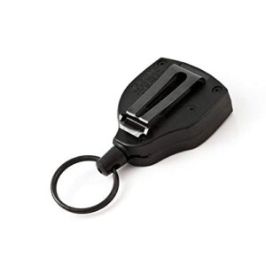 KEY-BAK SUPER48 HD 8oz. Locking Retractable Keychain, 48" Stainless Steel Cable, Black Polycarbonate Case, Steel Belt Clip, Oversized Split Ring