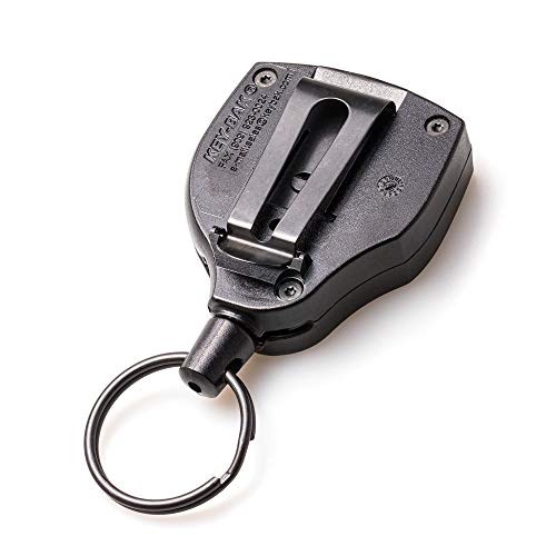 KEY-BAK SUPER48 HD 8oz. Locking Retractable Keychain, 48" Stainless Steel Cable, Black Polycarbonate Case, Steel Belt Clip, Oversized Split Ring