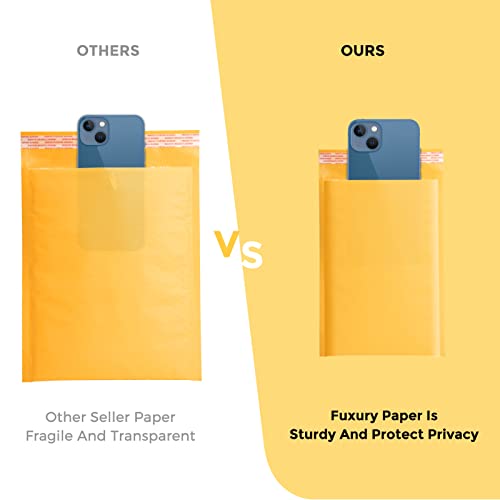 Fuxury Kraft Bubble Mailer 4x8 Inch 50 Pack，Strong Adhesion Padded Envelopes ,Self Seal Bubble Envelopes, Waterproof Cushioned Bubble Mailers Packaging for Small Business，Bulk #000 Yellow