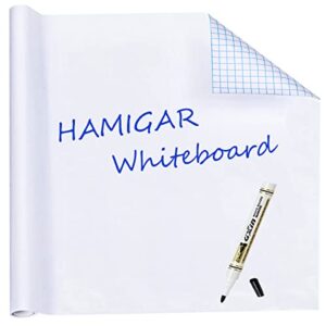 hamigar white board dry erase, white board stick on wall, dry erase board sticker for wall, white board paper, sticky white board for wall, peel and stick wallpaper homeworking office 17.5 x 78.7 inch