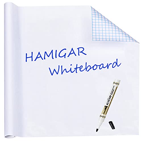 HAMIGAR White Board Dry Erase, White Board Stick on Wall, Dry Erase Board Sticker for Wall, White Board Paper, Sticky White Board for Wall, Peel and Stick Wallpaper Homeworking Office 17.5 x 78.7 Inch