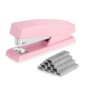 deli stapler, desktop staplers with 640 staples, office stapler, 25 sheet capacity, pink