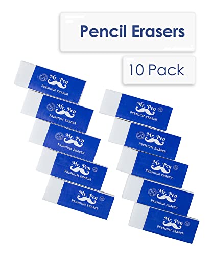 Mr. Pen Pencil Erasers, White, Large, Pack of 10