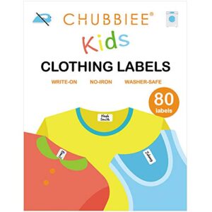 all purpose no-iron kids clothing labels, self-stick write-on fabric labels for camp, school, daycare, nursing care, toys, organizing, washer & dryer safe, pack of 80