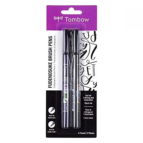 Tombow 62038 Fudenosuke Brush Pen, 2-Pack. Soft and Hard Tip Fudenosuke Brush Pens for Calligraphy and Art Drawings