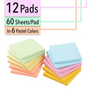 Mr. Pen- Sticky Notes, 3”x3”, 12 Pads, Pastel Sticky Notes, Sticky Note, Self-Stick Note Pads, Sticky Pads, Sticky Notes Pastel, Sticky Notes Aesthetic, Colorful Sticky Notes, Back to School Supplies