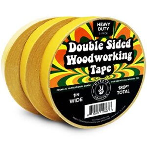 3 pk double stick tape double sided woodworking tape double sided 1″ inch wide wood tape for woodworkers cnc machines routing templates strong double sided tape heavy duty 60 feet each (180ft total)