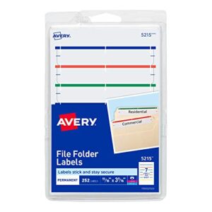 avery file folder labels on 4″ x 6″ sheets, easy peel, assorted, print & handwrite, 2/3″ x 3-7/16″, 252 labels (5215)