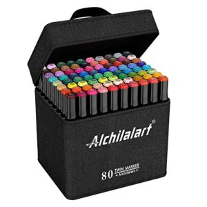 alchilalart 80-colors alcohol based markers, alcohol markers set, dual tip alcohol sketching drawing markers animation for adults kids