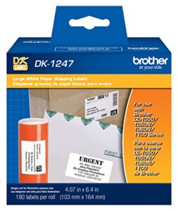 brother genuine dk-1247 die-cut large shipping white paper labels for brother ql label printers – 180 labels per roll 4.07” x 6.4” (103mm x 164 mm)