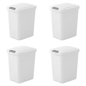 sterilite 10438004 7.5 gallon touchtop wastebasket, white w/ titanium latch, 4-pack