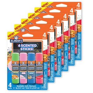 elmer’s scented glue sticks, washable, clear, assorted scents, 6 grams, 6 packs of 4 (24 total count)