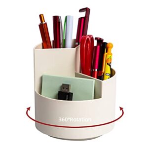 desk pencil pen holder, 3 slots 360-degree spinning pencil pen desk organizers, desktop storage pen organizers stationery supplies, cute pencil cup pot for office, school, art supply, kids – white