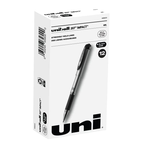 uni-ball 207 Impact Gel Pens Bold Point, 1.0mm, Black, 12 Pack