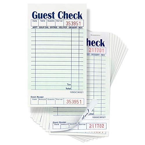 Server Note Pads [10 Books] - Guest Checks Notepad for Waiter Waitress Servers, Commercial Check Pads with Guest Receipt for Restaurants Food Order, 50 Sheets/Pad