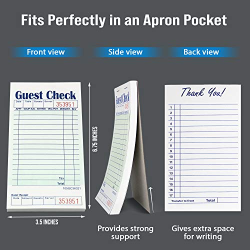 Server Note Pads [10 Books] - Guest Checks Notepad for Waiter Waitress Servers, Commercial Check Pads with Guest Receipt for Restaurants Food Order, 50 Sheets/Pad