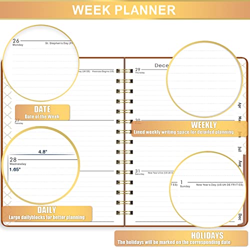 2023 Planner - Weekly & Monthly Planner 2023 from January - December 2023, 6.3" x 8.4", Monthly Tabs, Smooth Faux Leather & Flexible Hardcover with Twin-wire Binding, Brown, Perfect Life Assistant