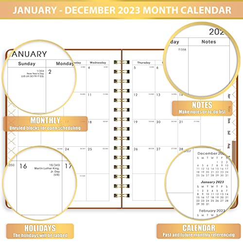 2023 Planner - Weekly & Monthly Planner 2023 from January - December 2023, 6.3" x 8.4", Monthly Tabs, Smooth Faux Leather & Flexible Hardcover with Twin-wire Binding, Brown, Perfect Life Assistant