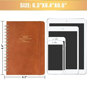 2023 Planner - Weekly & Monthly Planner 2023 from January - December 2023, 6.3" x 8.4", Monthly Tabs, Smooth Faux Leather & Flexible Hardcover with Twin-wire Binding, Brown, Perfect Life Assistant