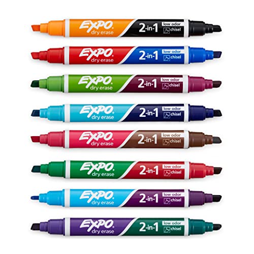 EXPO Dry Erase 2-in-1 Markers, Chisel Tip, Assorted, 8 Count