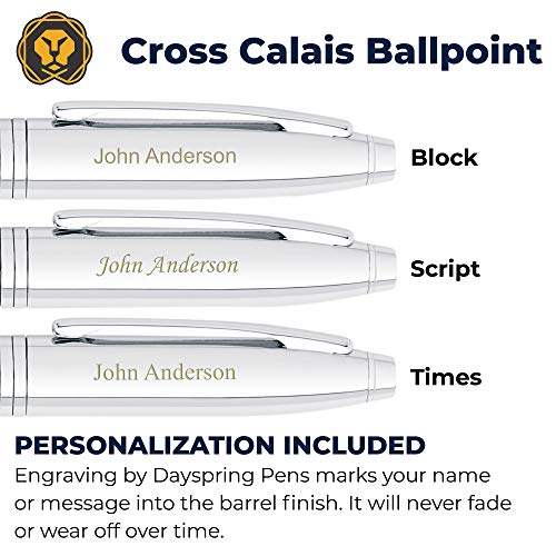 Dayspring Pens Personalized Cross Pen | Cross Calais Ballpoint Pen, Lustrous Chrome. Custom Engraved With Your Name Or Message. Gift For A Man Or Woman. AT0112-1. Customized