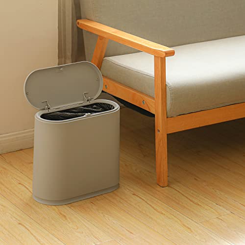 Sooyee 10 Liter Rectangular Plastic Trash Can Wastebasket with Press Type Lid,2.4 Gallon Garbage Container Bin for Bathroom,Powder Room,Bedroom,Kitchen,Craft Room,Office,(Gray)